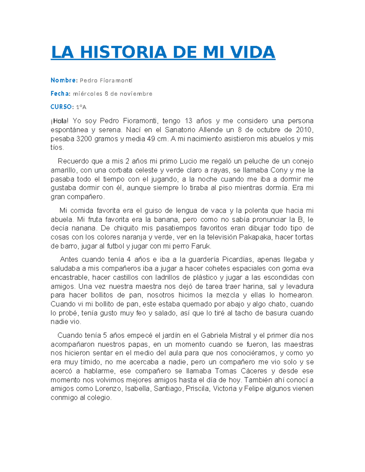 LA Historia DE MI VIDA 3 corregido - LA HISTORIA DE MI VIDA Nombre ...