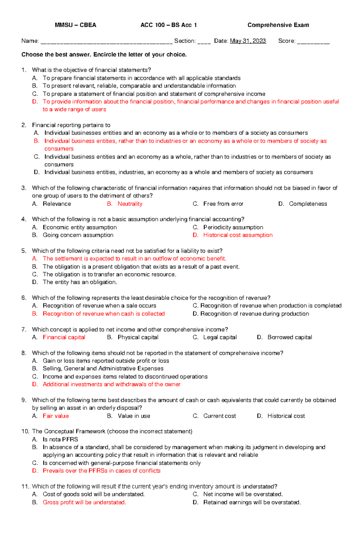 ACC 100 Comprehensive Exam 2 - MMSU – CBEA ACC 100 – BS Acc 1 ...