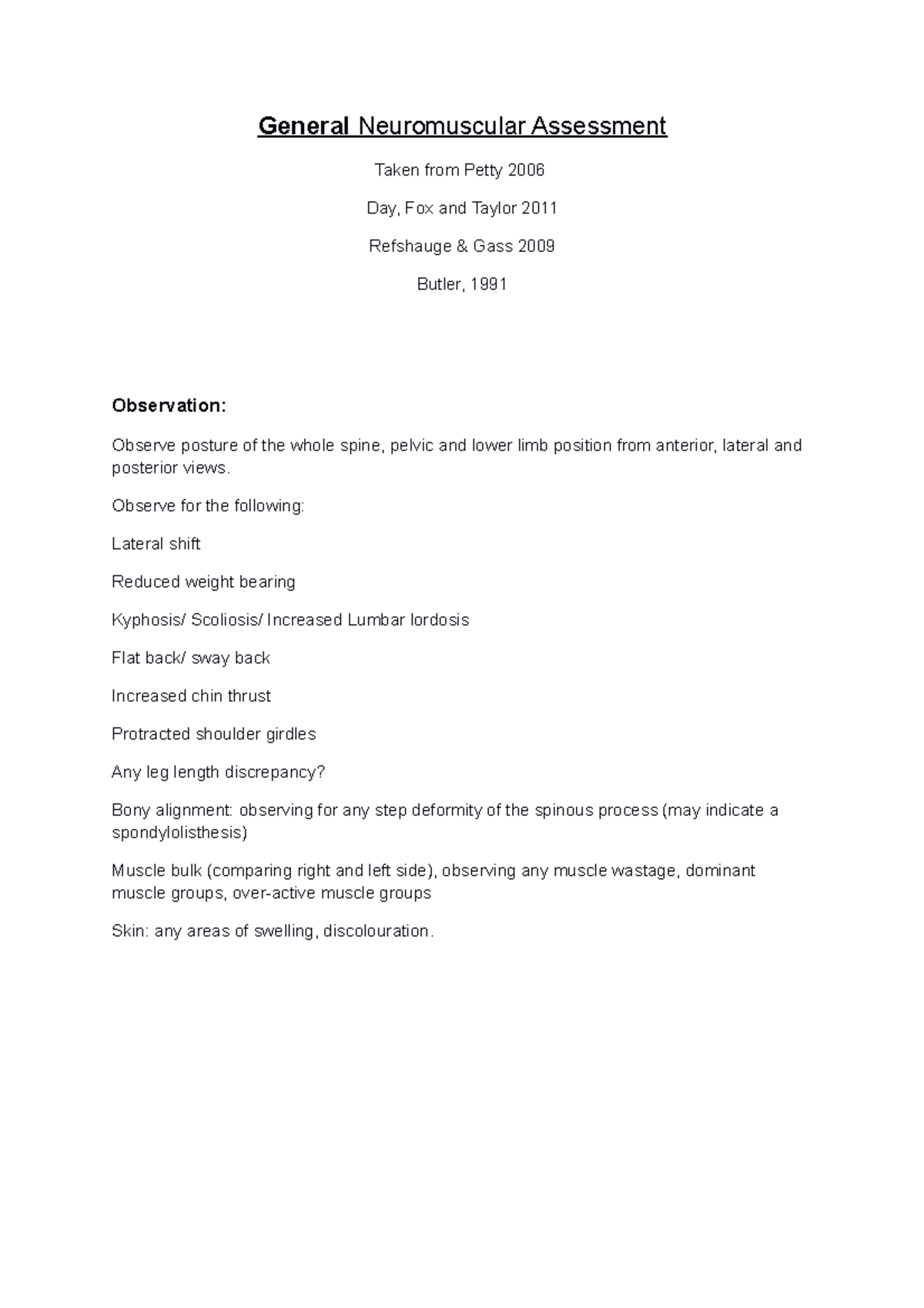 Basic Spinal Assessment - kine 4010 - Yorku - Studocu