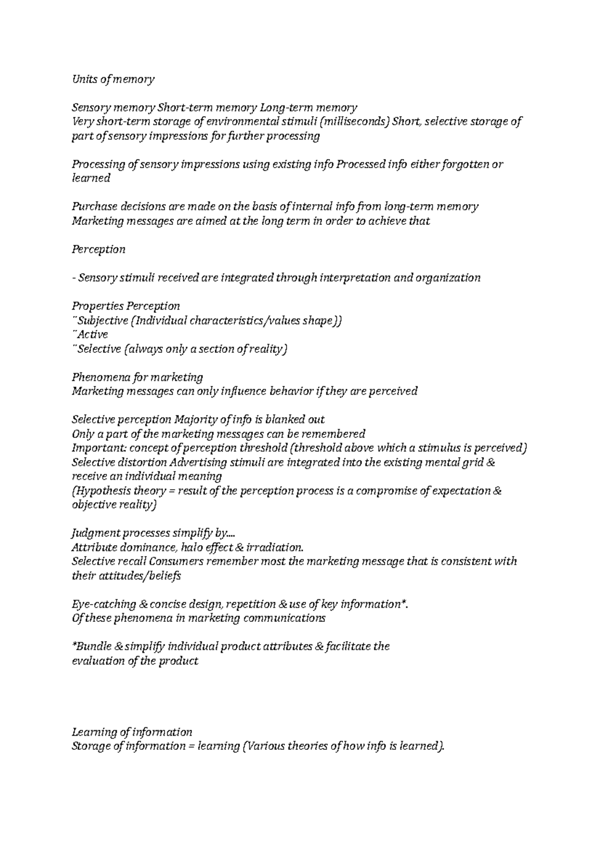 Units Of Memory Lecture Notes Marketing Units Of Memory Sensory