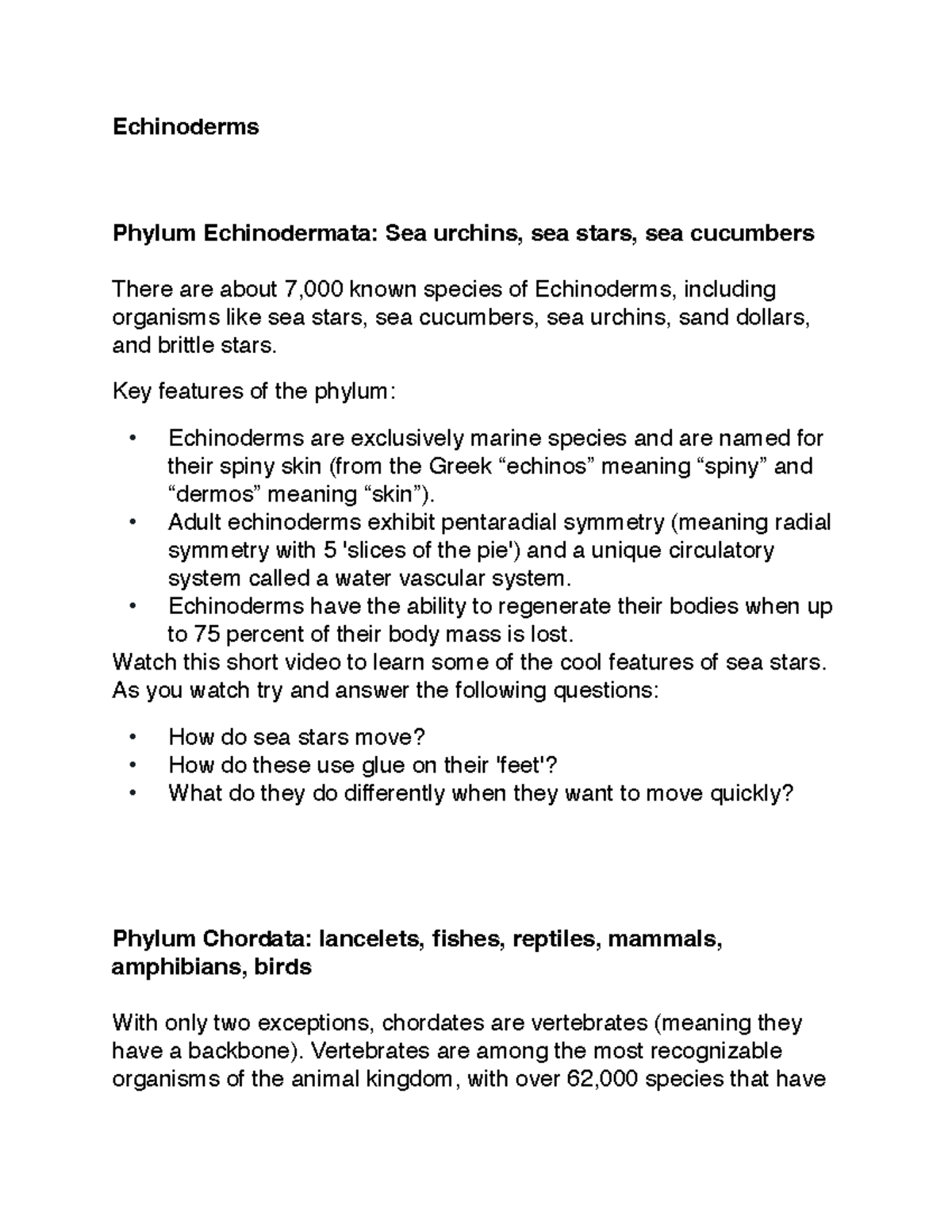 Biodiversity - Echinoderms and Chordates - Echinoderms Phylum ...