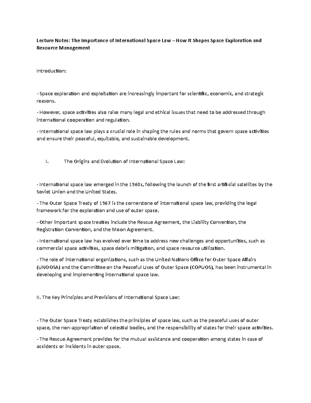 Lecture Notes: The Importance of International Space Law – How It ...