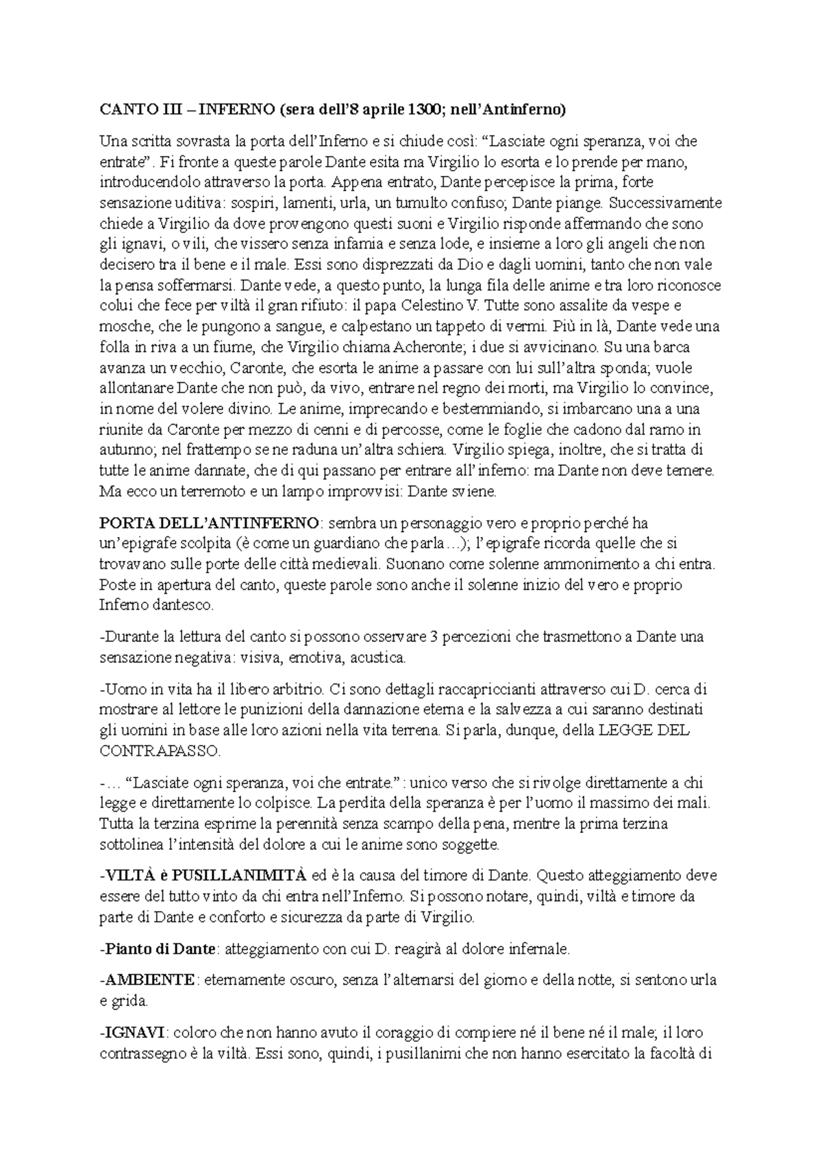 Dante Inferno (3 e 4) - Riassunto - CANTO III – INFERNO (sera dell’8 ...