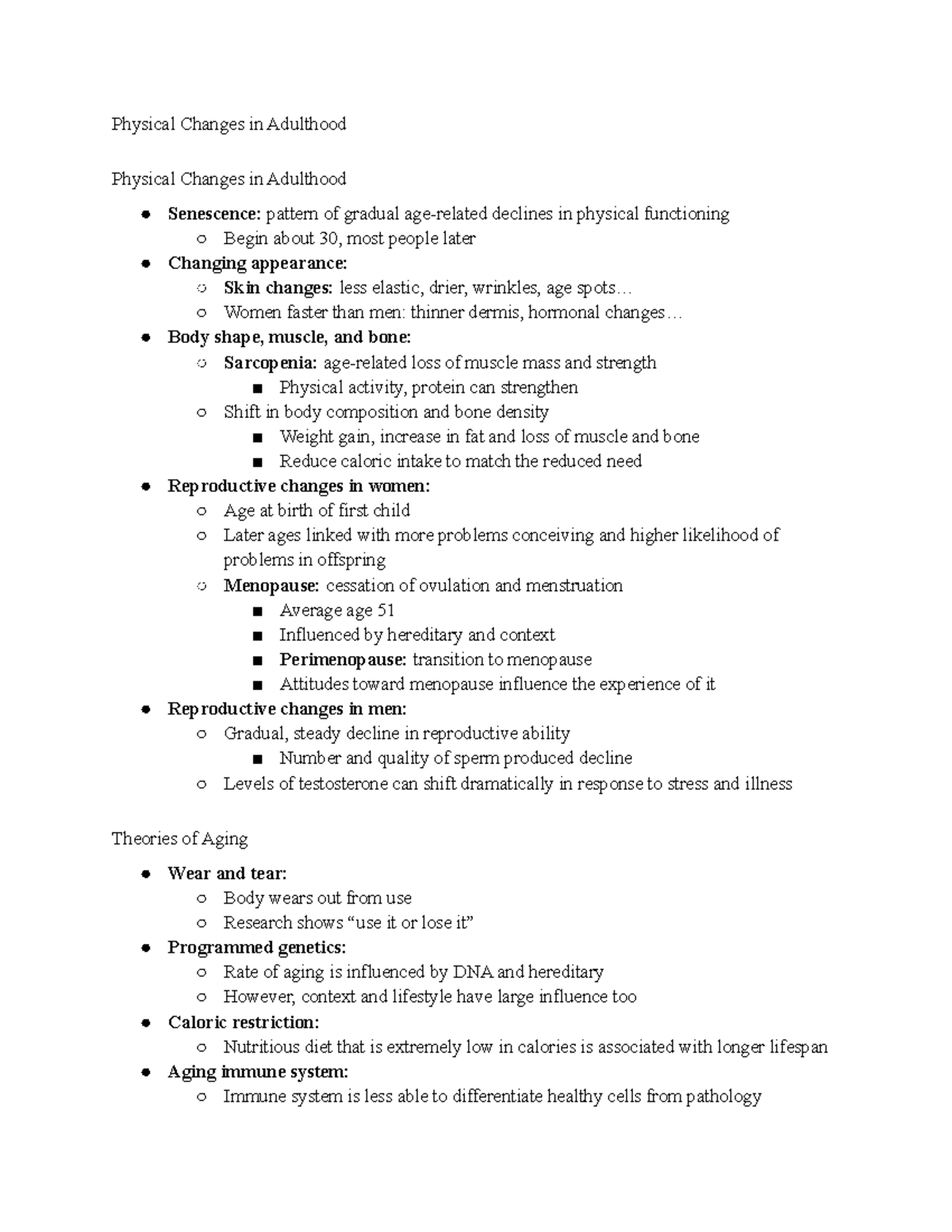 Physical Changes in Adulthood - Physical Changes in Adulthood Physical ...