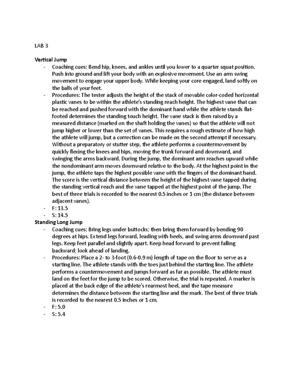 LAB 3 - in class lab - LAB 3 Vertical Jump - Coaching cues: Bend hip ...
