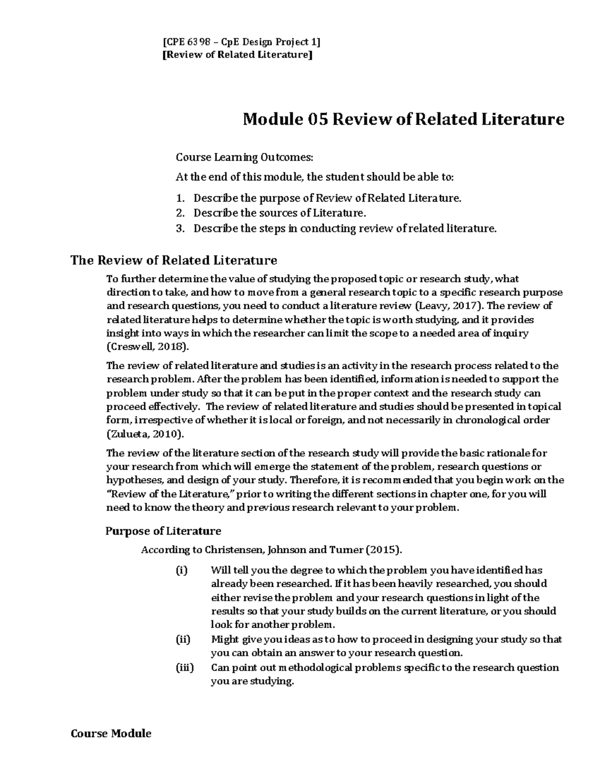 W6 Module 5 Review of Related Literature - [Review of Related ...