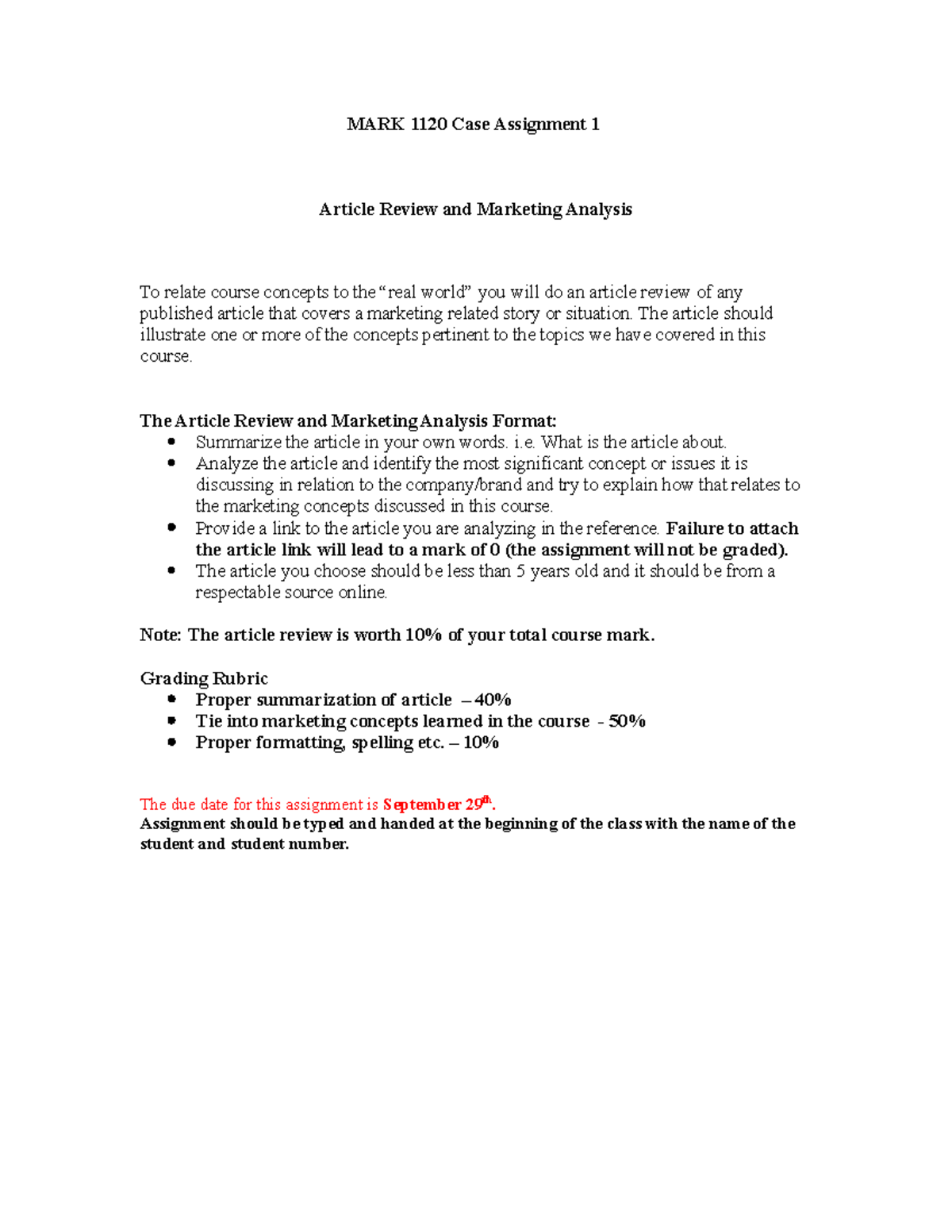 Marketing Article - MARK 1120 Case Assignment 1 Article Review and ...