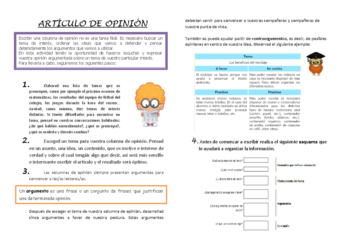 Artículo DE Opinión - ARTÍCULO DE OPINIÓN 1. Elaborad una lista de ...
