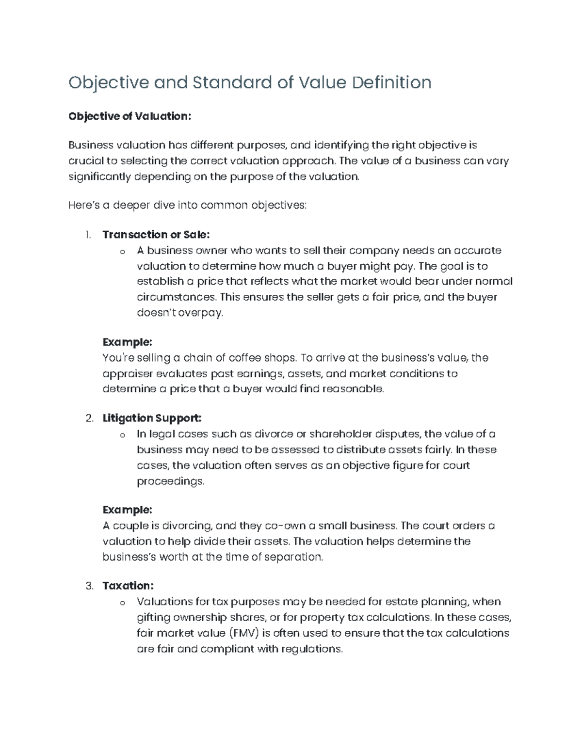 Module-3 - notes - Objective and Standard of Value Definition Objective ...