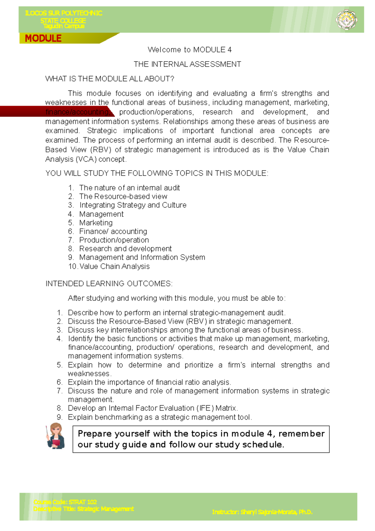 Strat Man Modules%20-%20module%204 - Welcome to MODULE 4 THE INTERNAL ASSESSMENT WHAT IS THE ...