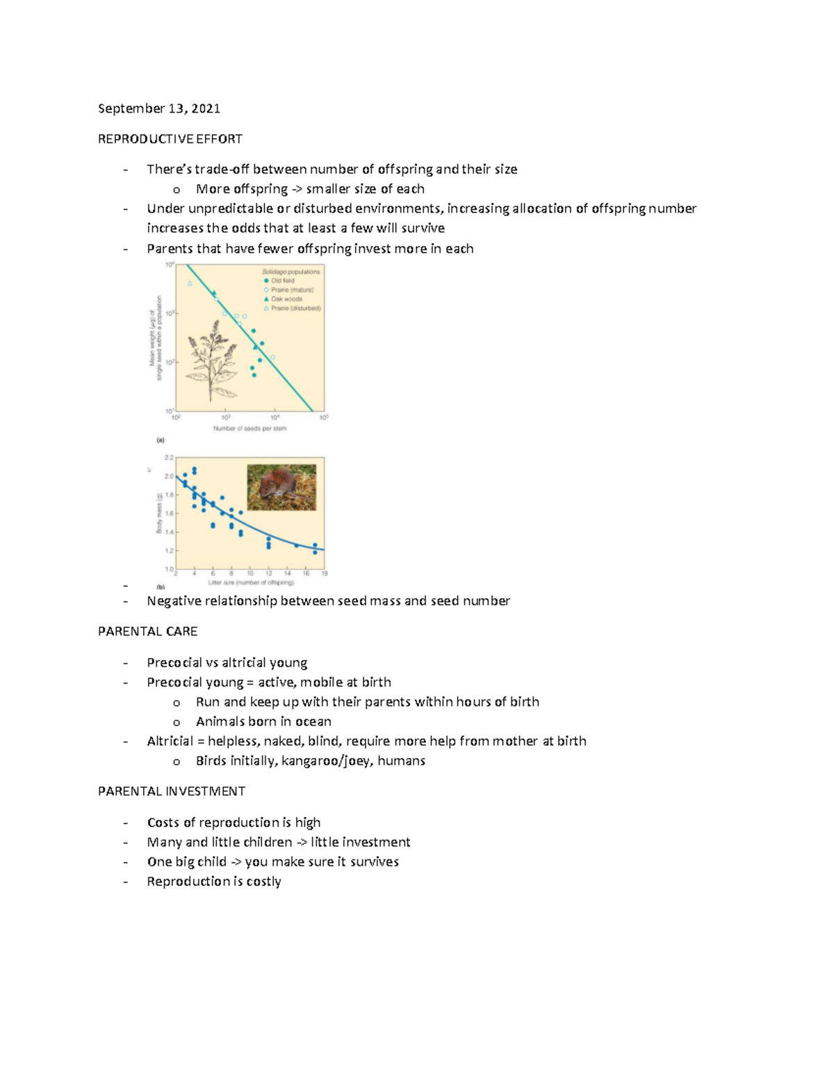 September 13 - reproductive effort, parental care, parental investment ...