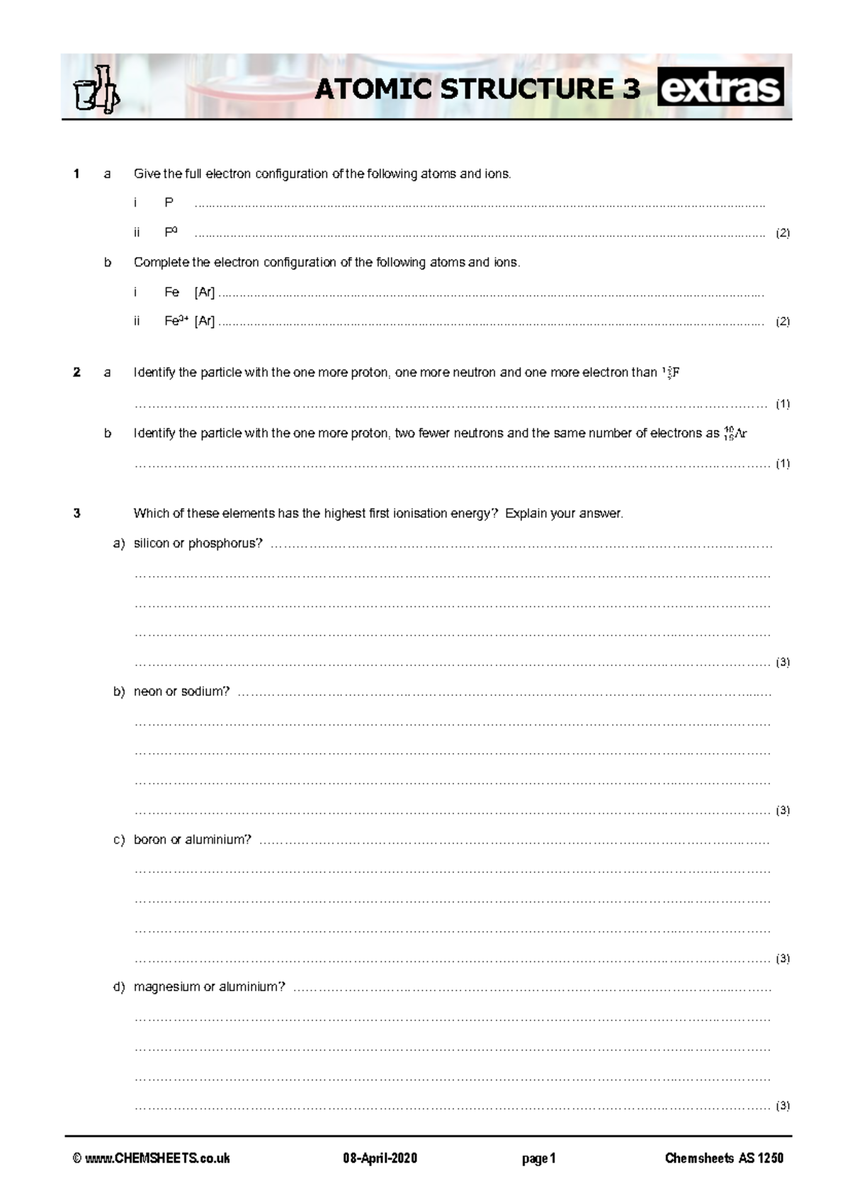 Chemsheets AS 1250 Extras Atomic structure 3 - © CHEMSHEETS.co 08-April ...