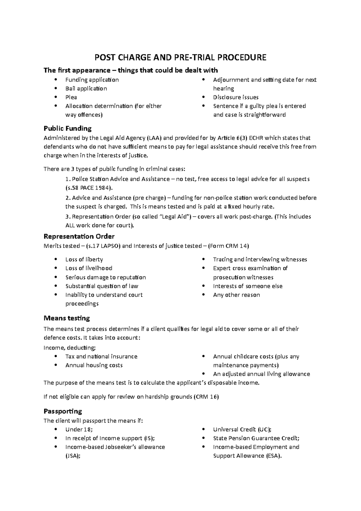 4. Pre-trial procedure revision notes - POST CHARGE AND PRE-TRIAL ...
