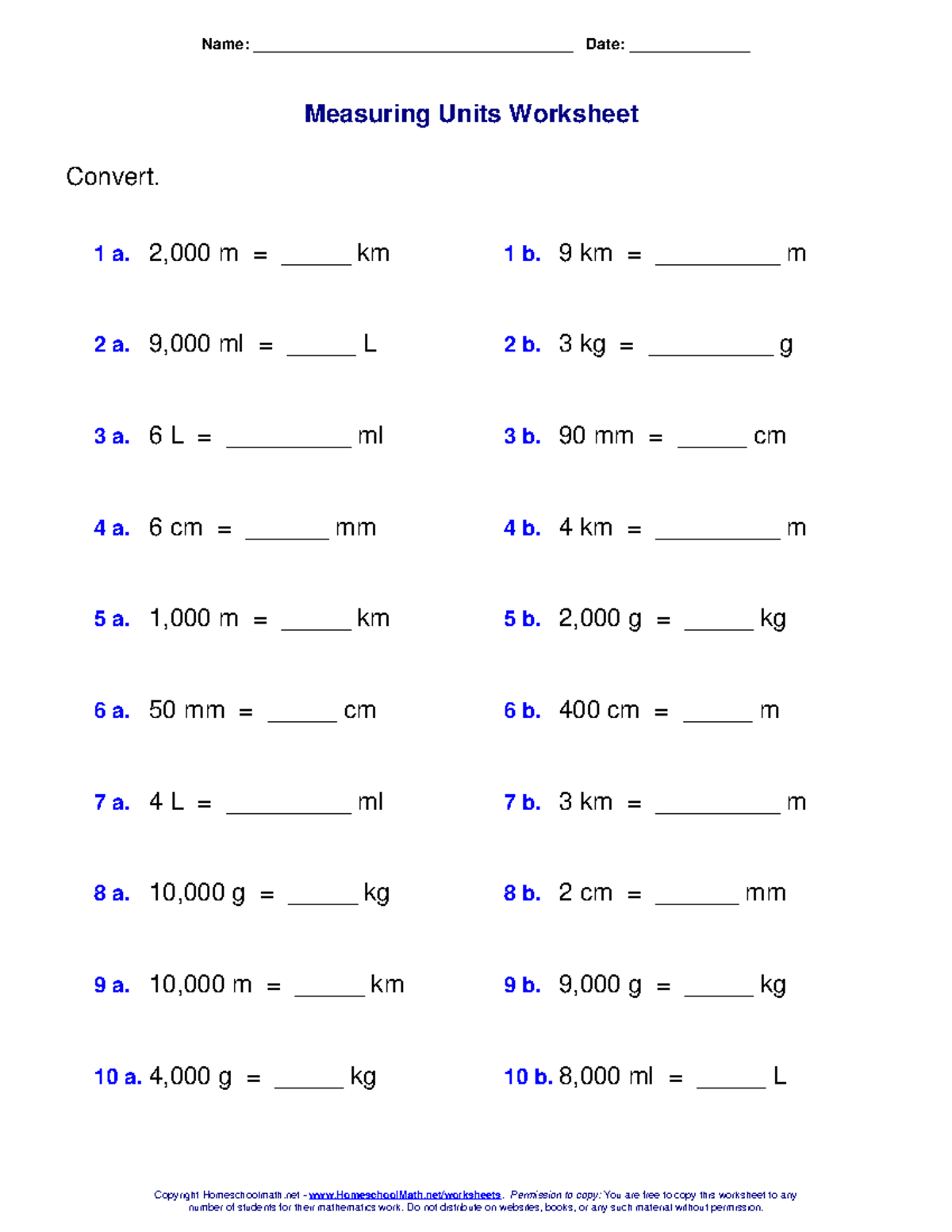 Mixed Practice Metric Units Easy - Name ...