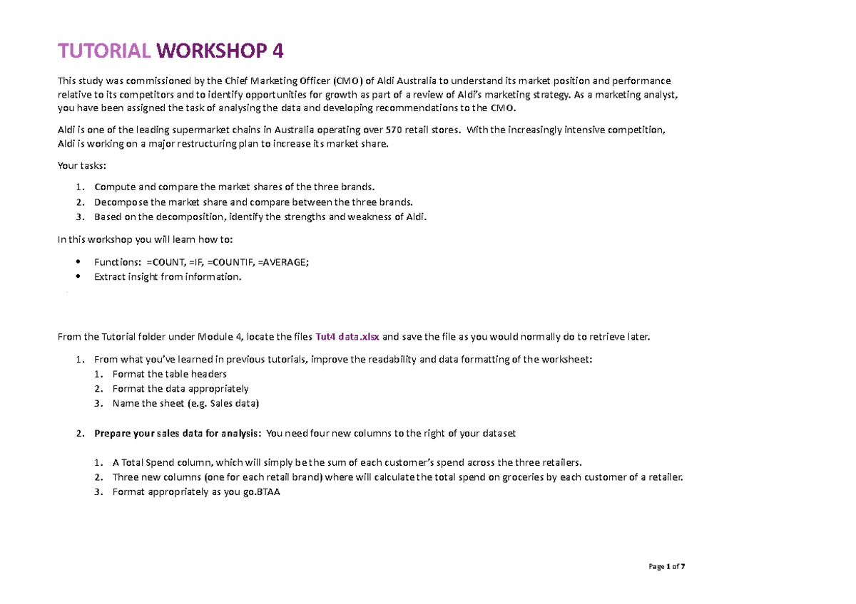 Tutorial Workshop 4 - S23 - TUTORIAL WORKSHOP 4 This study was commissioned by the Chief ...