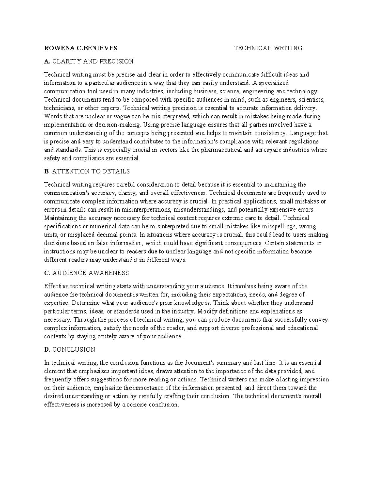 Clarity AND Precision - REPORTS - ROWENA C TECHNICAL WRITING A. CLARITY ...