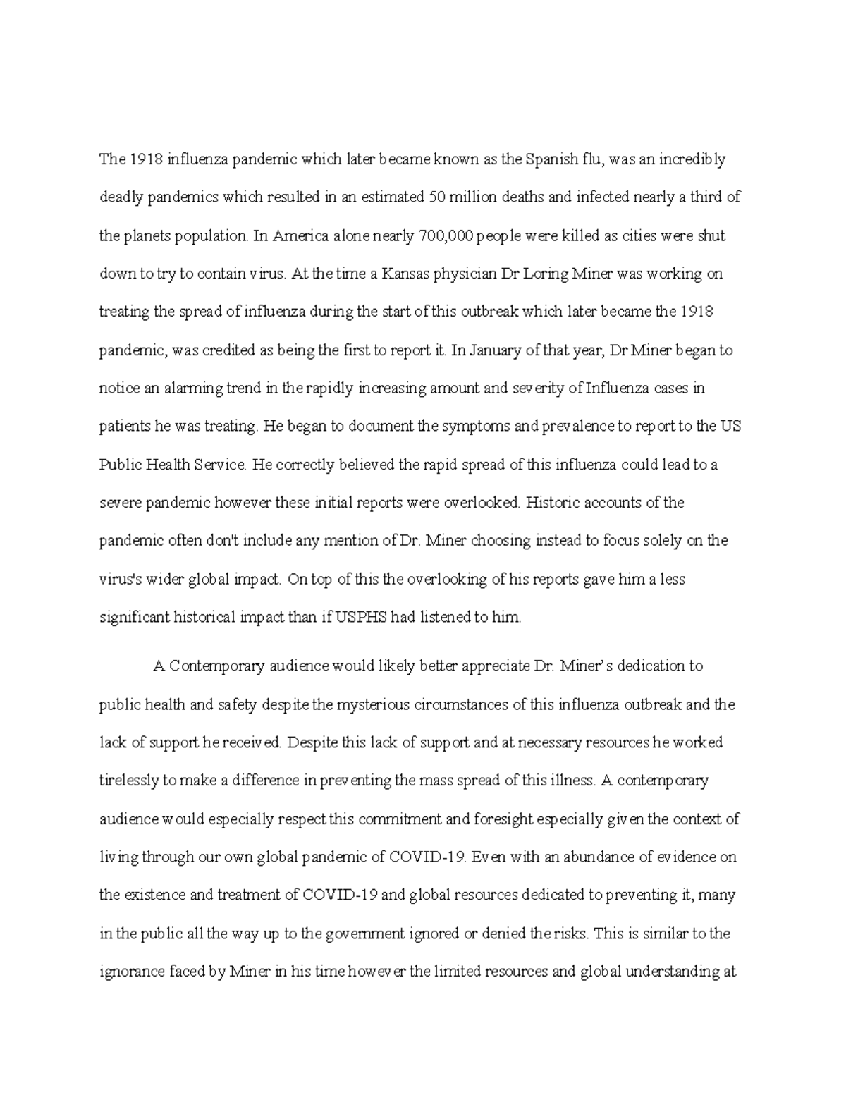 Dr Loring Miner - Influenza of 1918 - The 1918 influenza pandemic which ...