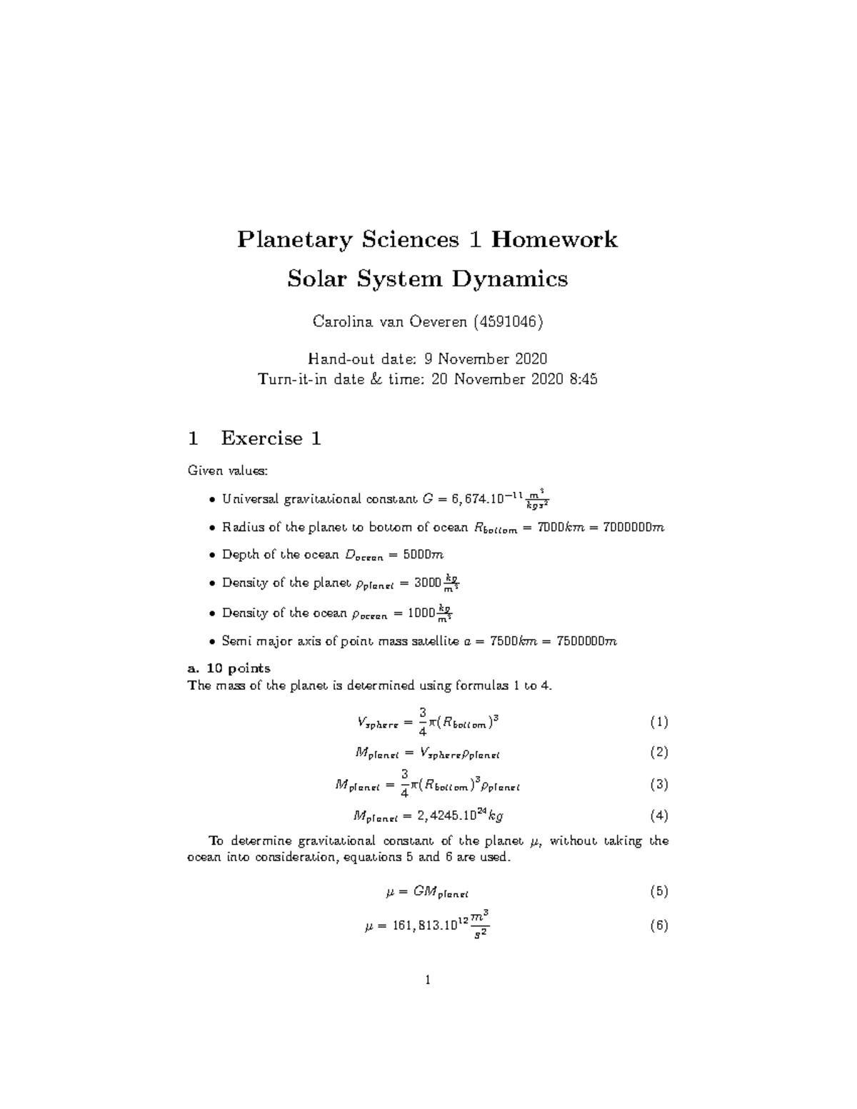 PS1 Assignment 1 Solar System Dynamics - Planetary Sciences 1 Homework ...