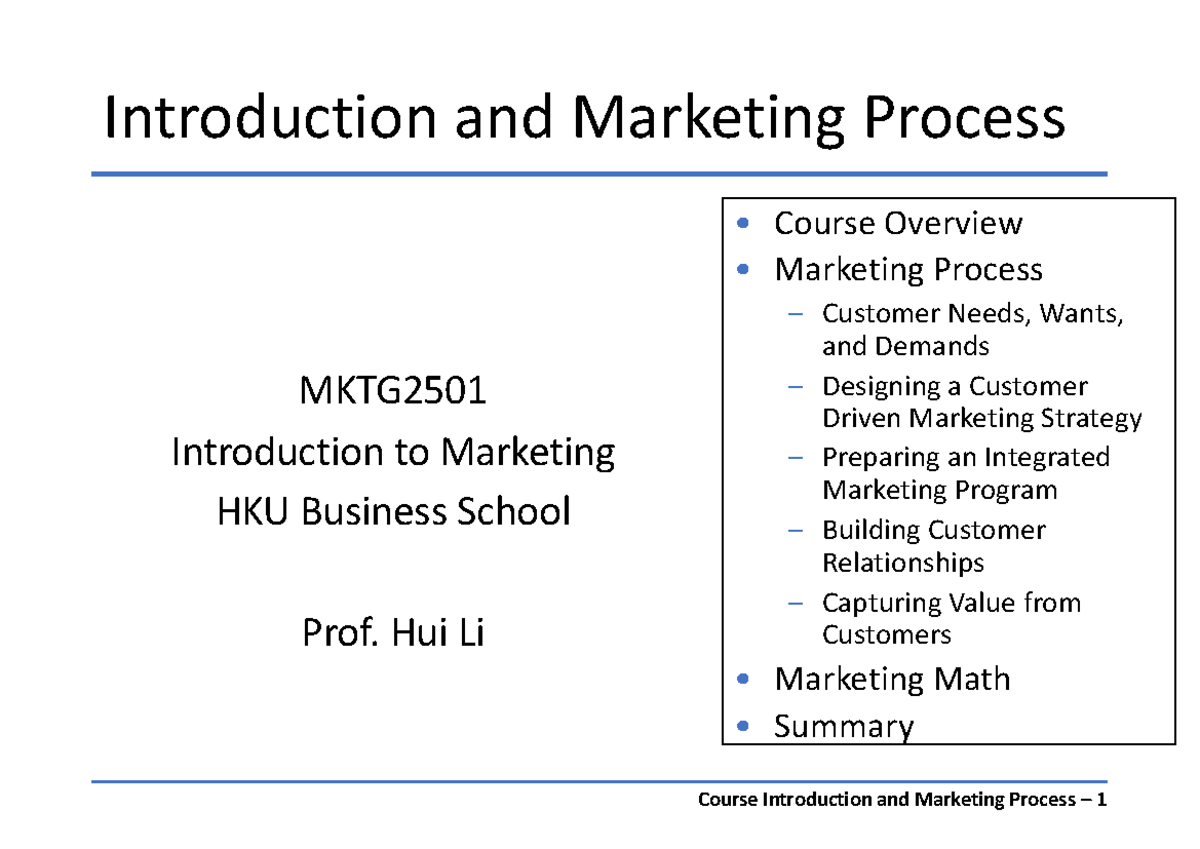 Lecture 1-Intro Markeing Process student version - Introduction and ...
