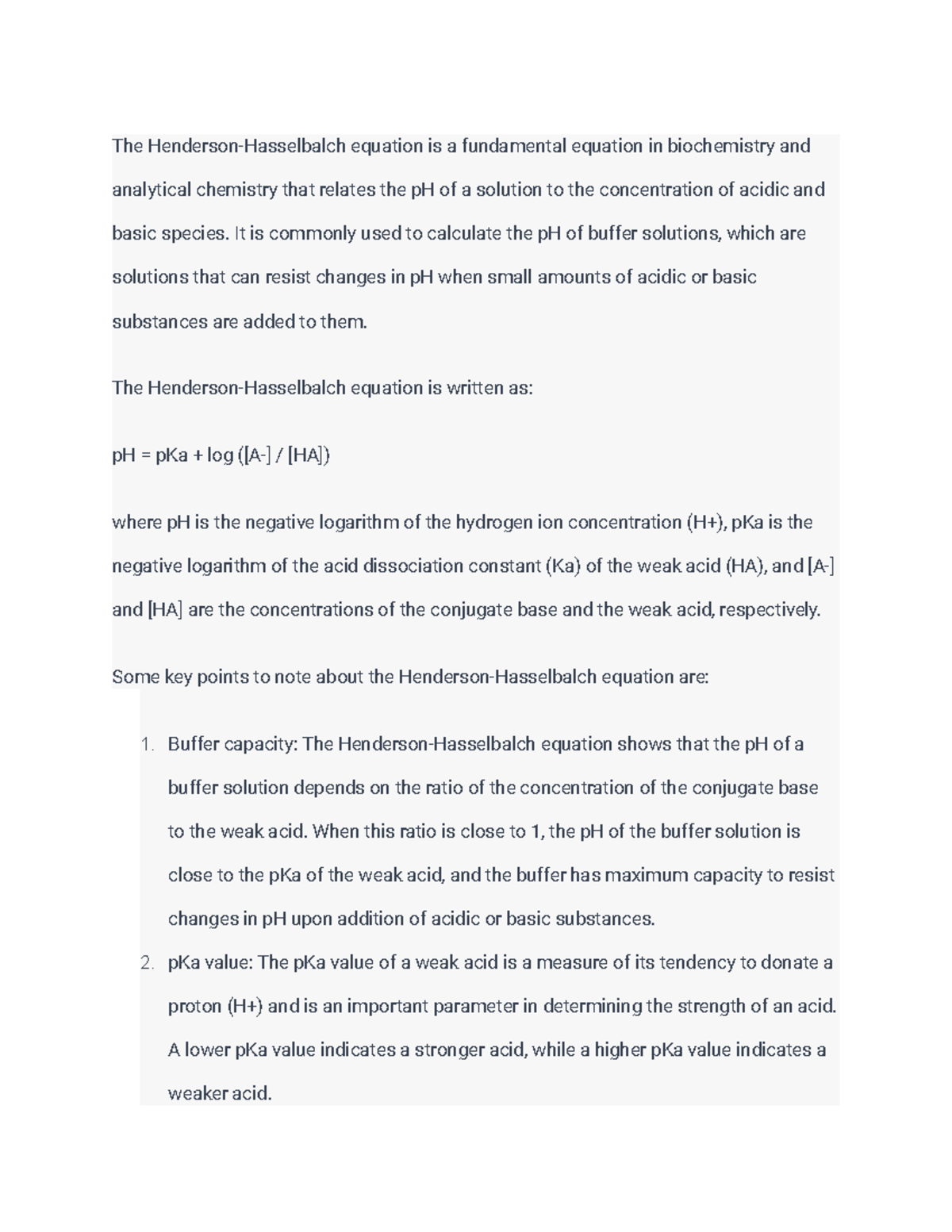 Henderson-Hasselbalch Equation - It is commonly used to calculate the ...