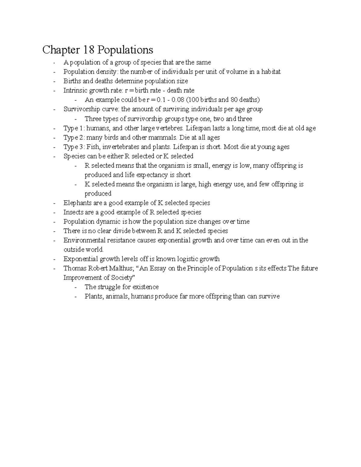Ch 18 Populations - Chapter 18 Populations A population of a group of ...