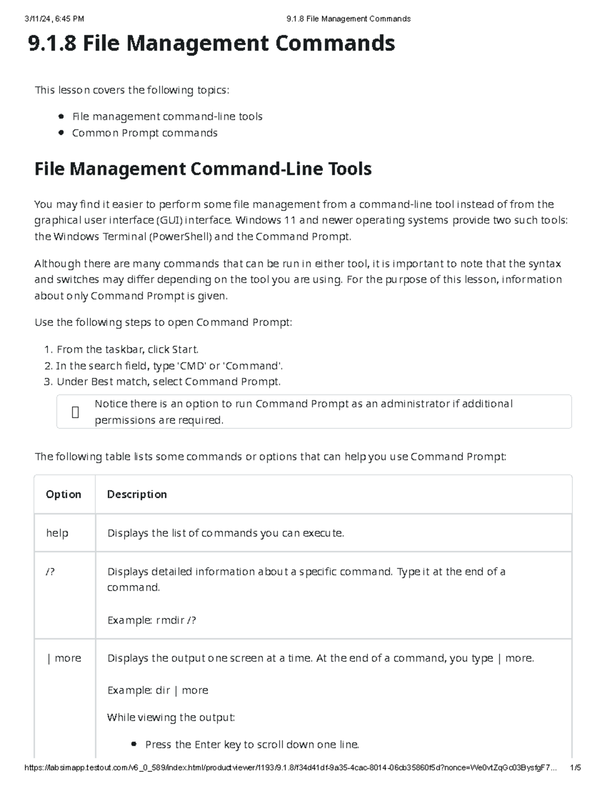 File Management Commands 91 File Management Commands This Lesson Covers The Following Topics