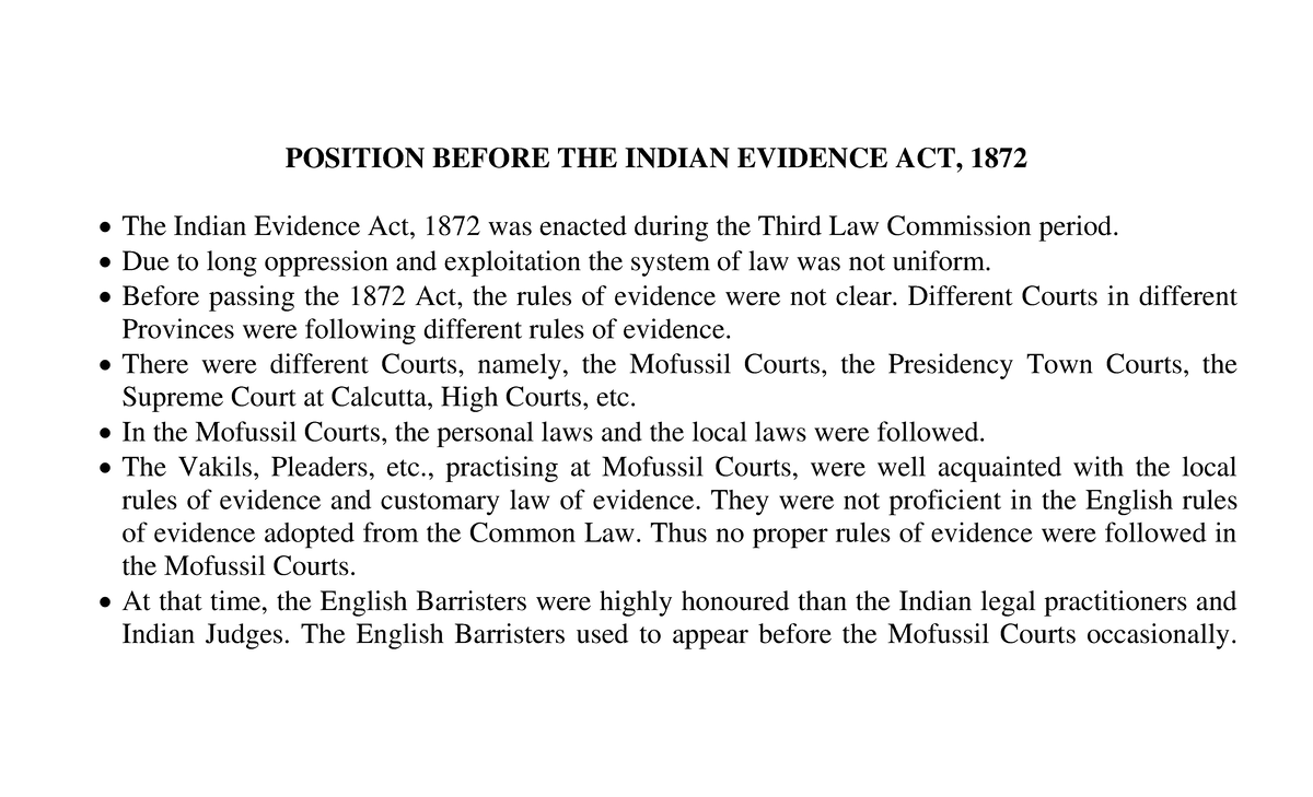 Lectures 1 to 6 - Introduction and definition sections of evidence act ...