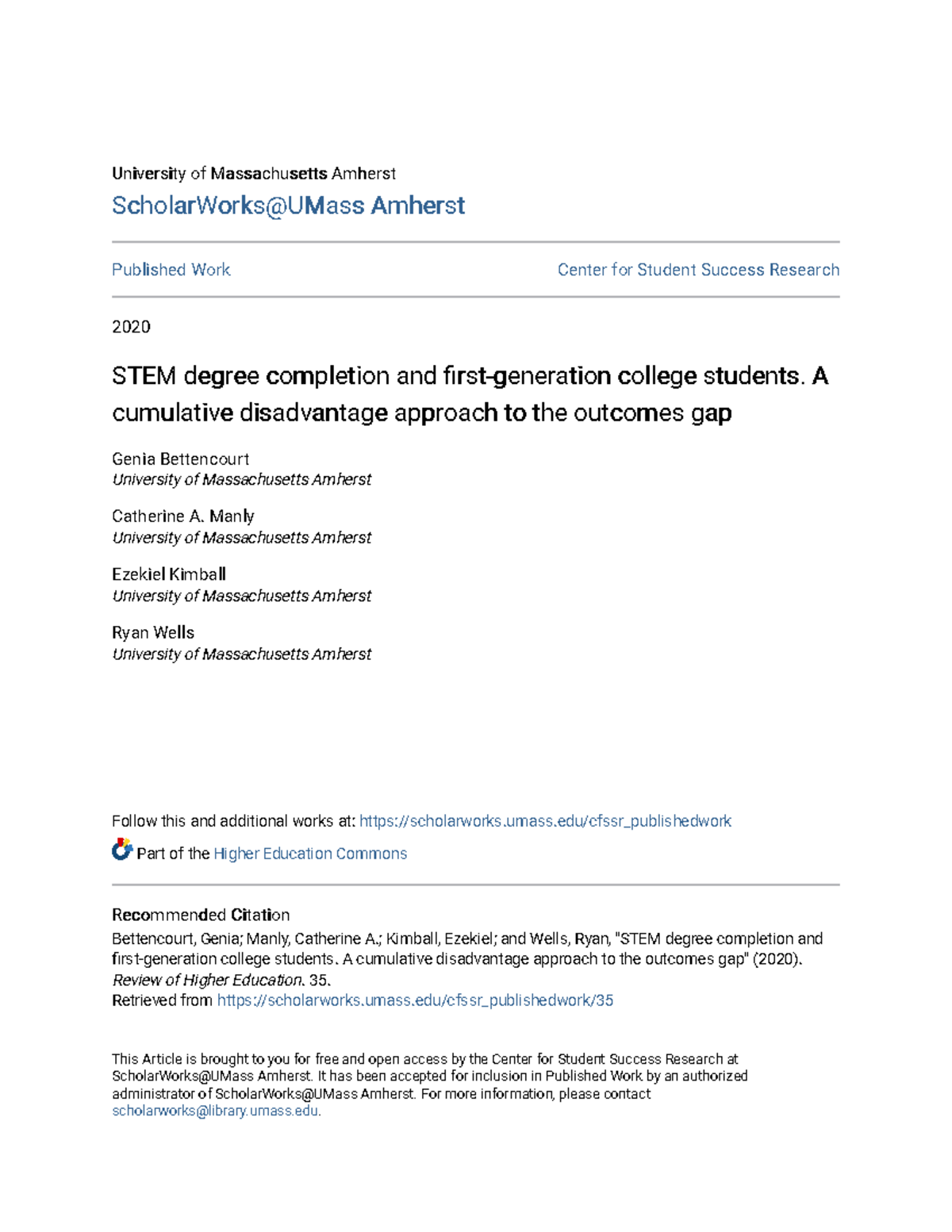 STEM degree completion and first-generation college students. A ...