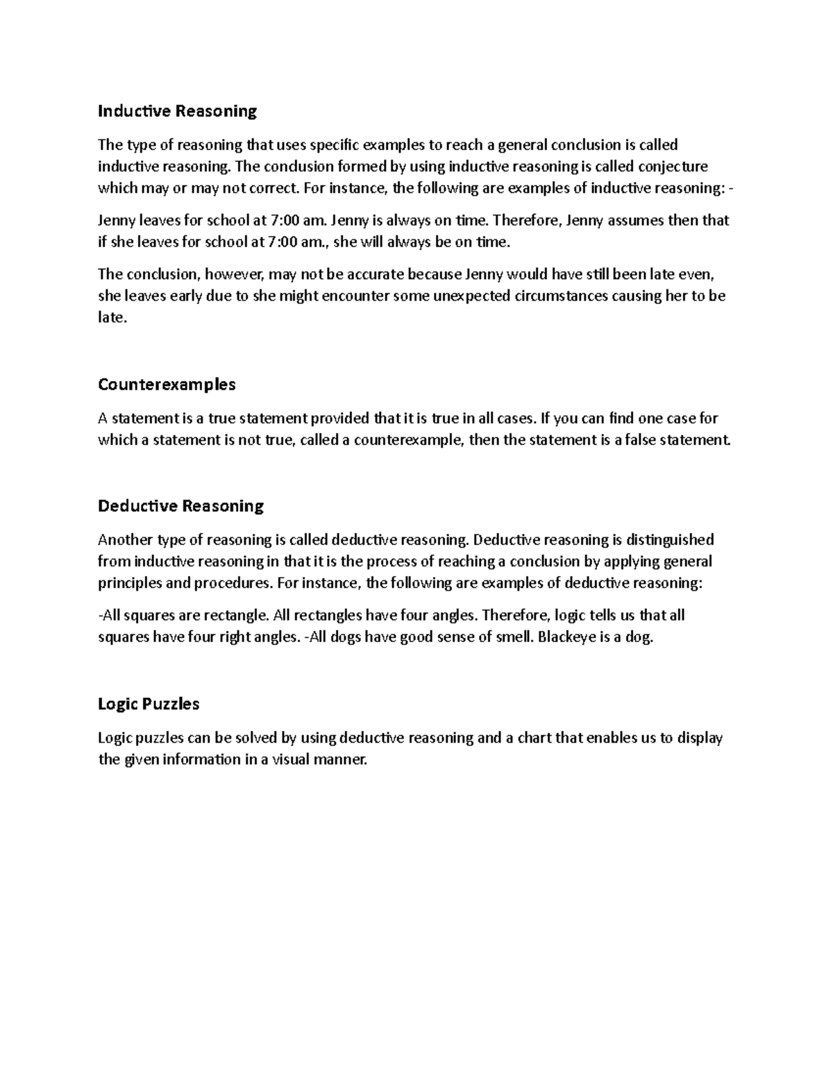 Inductive Reasoning - Lecture notes 1 - Agricultural and Biosystem ...