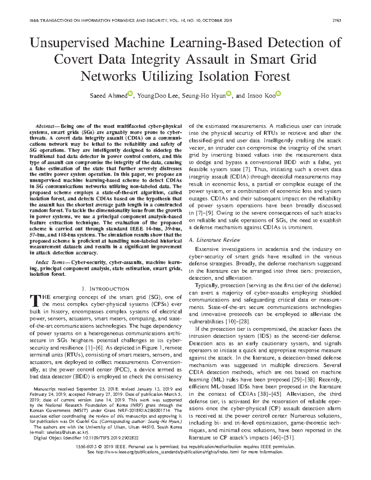 2019 october ahmed 2019 - IEEE TRANSACTIONS ON INFORMATION FORENSICS AND SECURITY, VOL. 14, NO ...