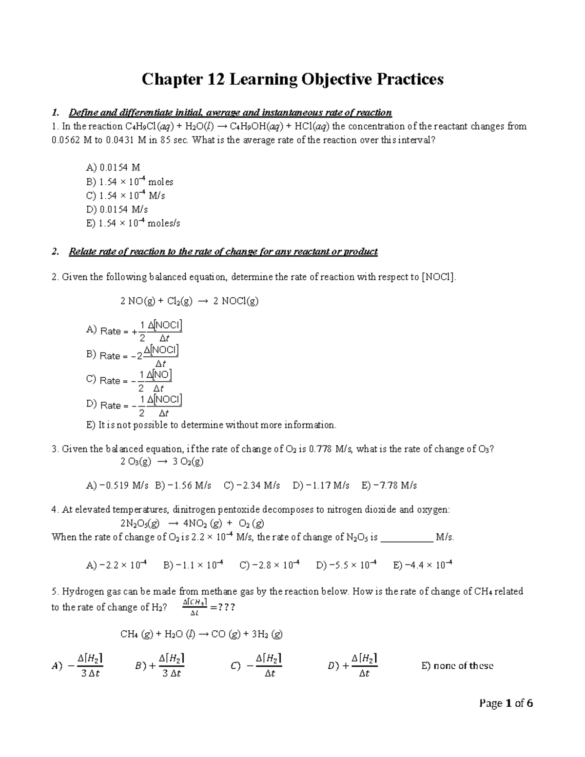 Learning Objectives Practices Chapter 12 (without answers) - Chapter 12 Learning Objective ...