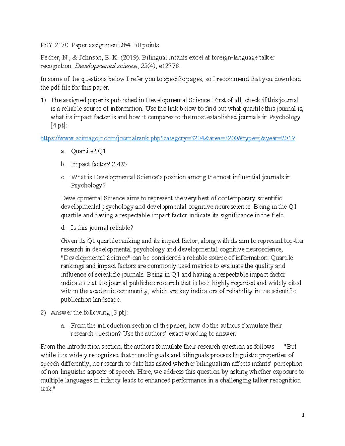 HW4 - hw 4 - PSY 2170. Paper assignment No4. 50 points. Fecher, N ...