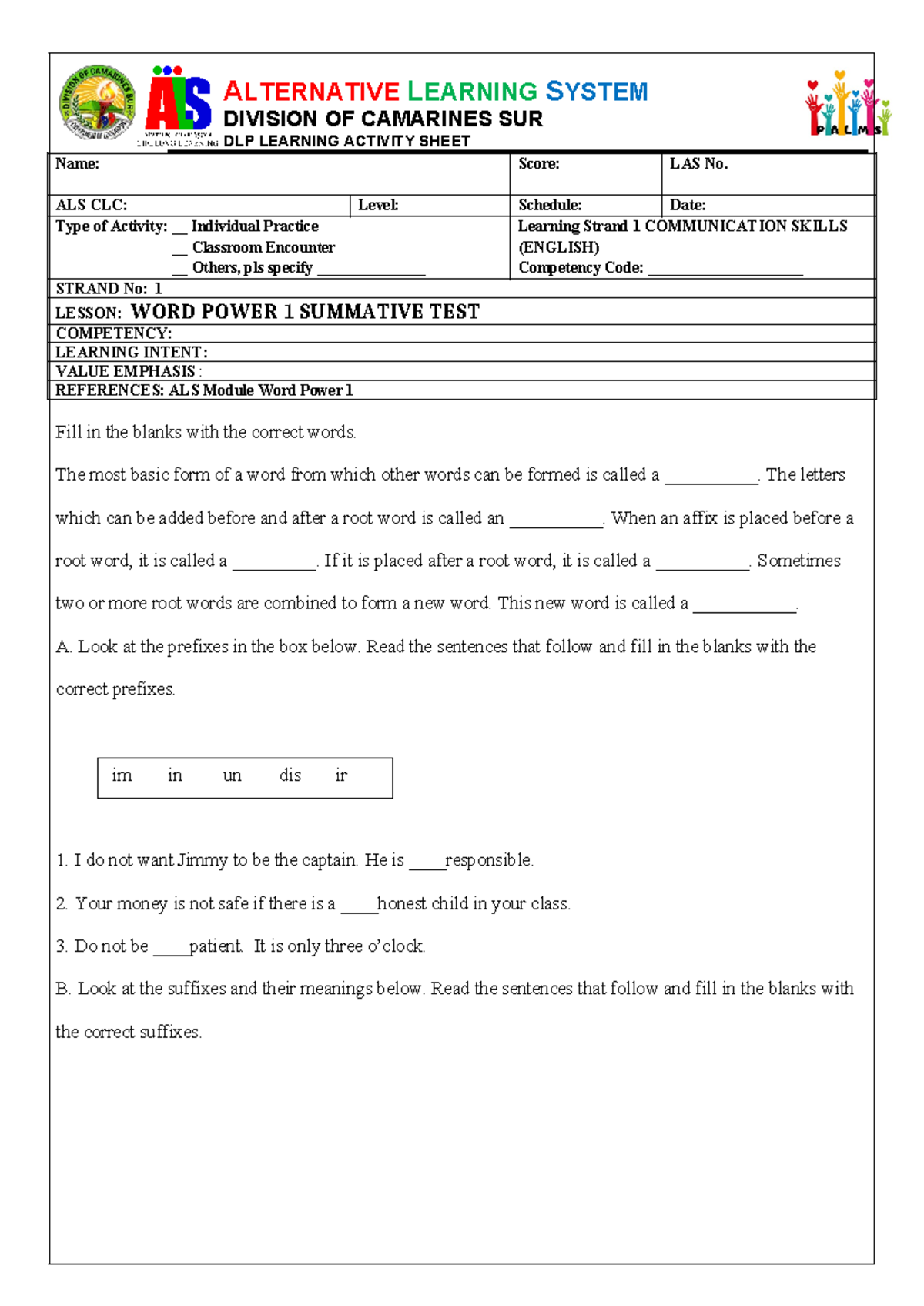 WORD Power 1 Summative - Summary General Education - ALTERNATIVE ...