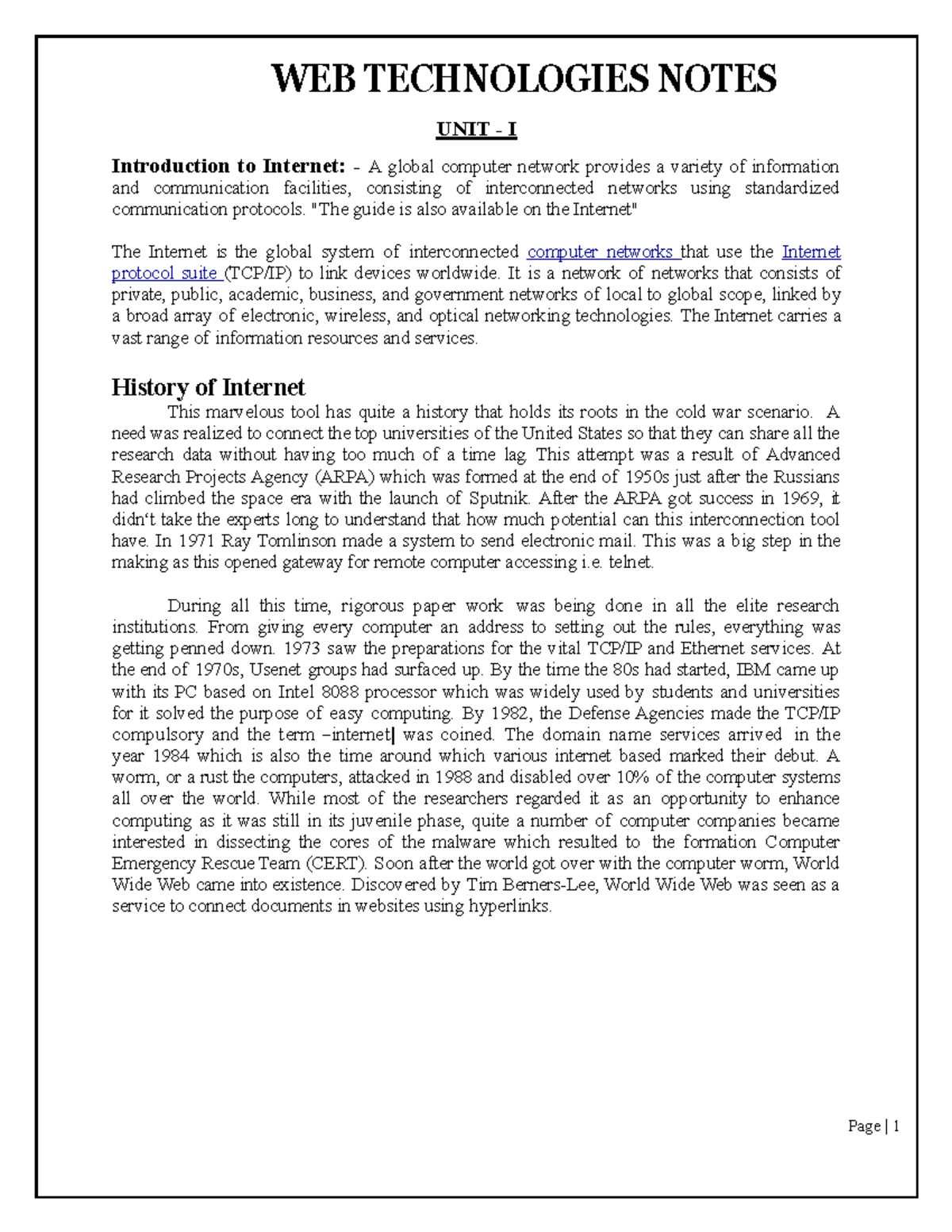 Final Web Technologies Notes 04112019 Web Technologies Notes Unit I Introduction To Internet