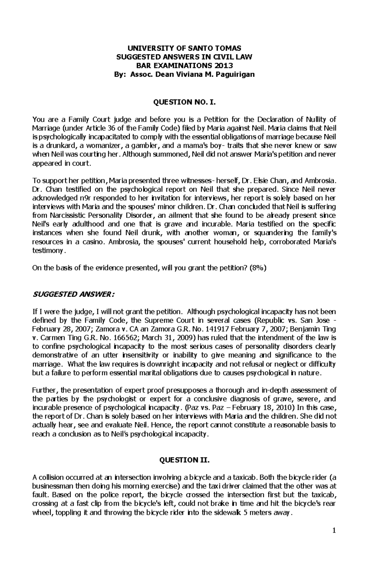 UST 2013 BAR Essay Q Suggested Answers 1 - UNIVERSITY OF SANTO TOMAS ...