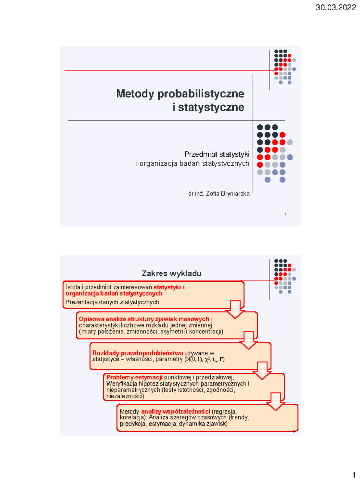 MPS 1 definicje 2022 - Slaidy z wykładu - Metody probabilistyczne i statystyczne Przedmiot - Studocu