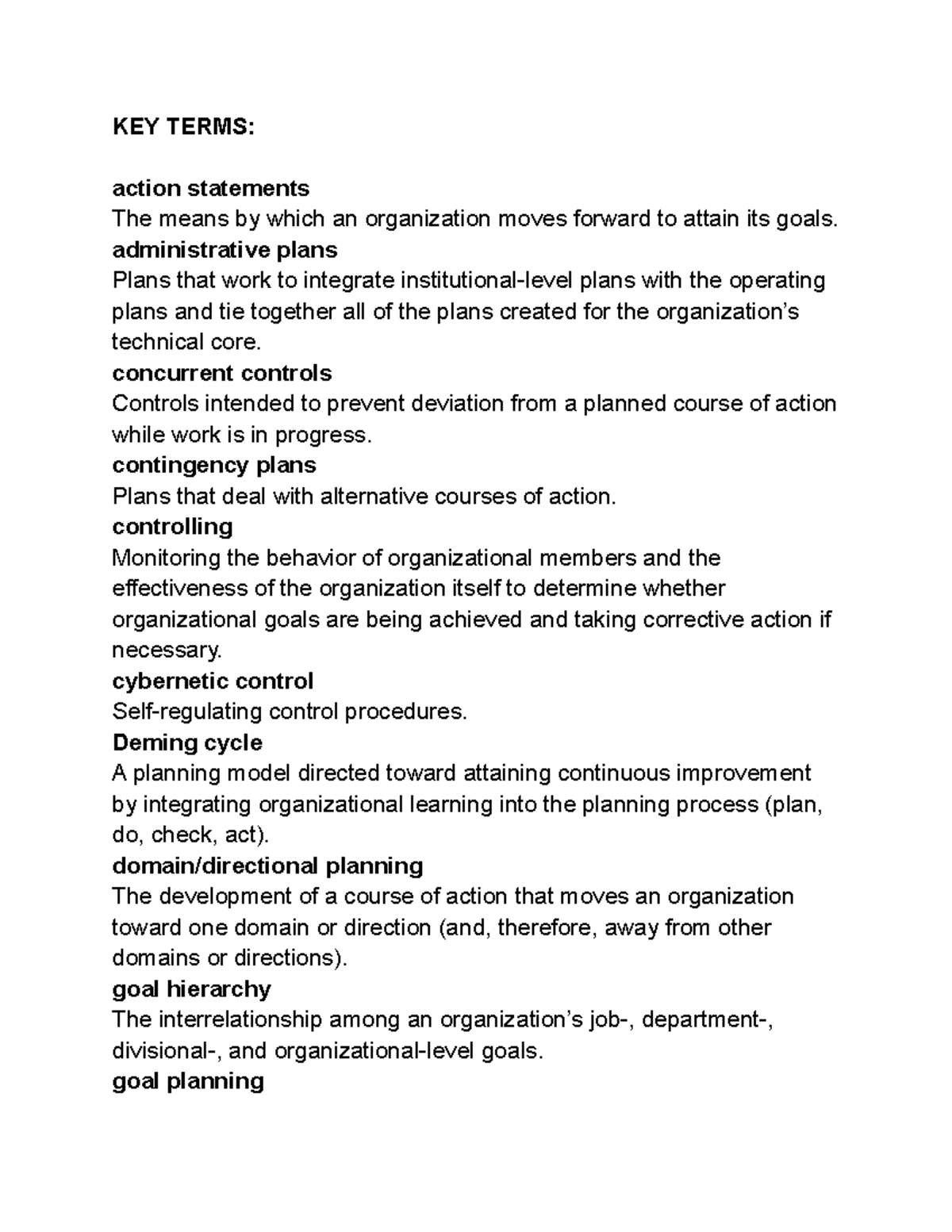 BUS201 Chpt 17 - Key Terms - KEY TERMS: action statements The means by ...
