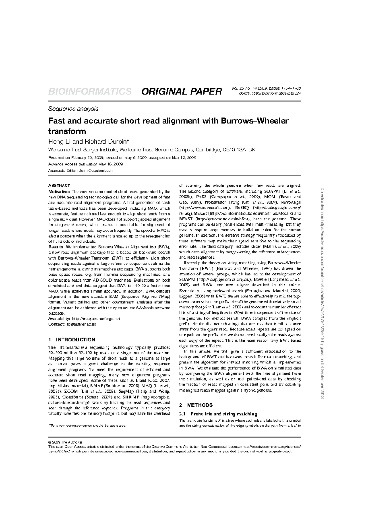 Fast and accurate short read alignment with Burrows–Wheeler transform ...