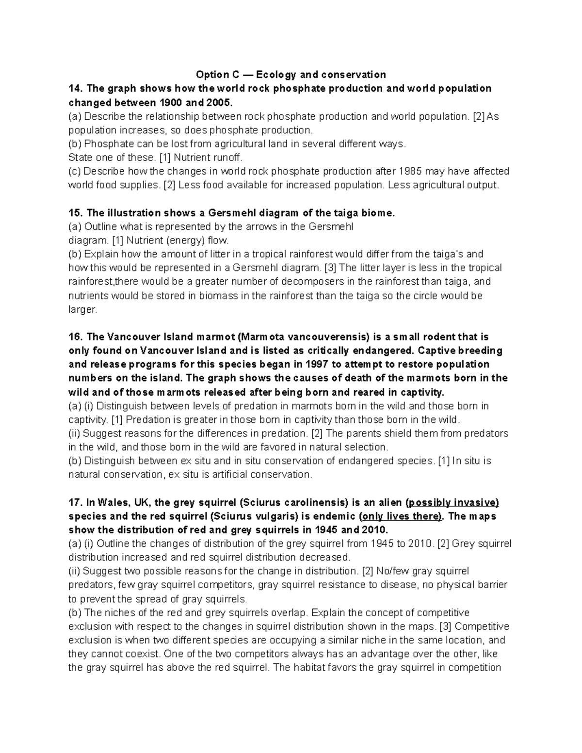 IB Biology HL Paper 3 Option C And D Option C Ecology And