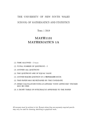 Yr12 Yr11 Adv Calculus - MATH1131 - UNSW Sydney - Studocu