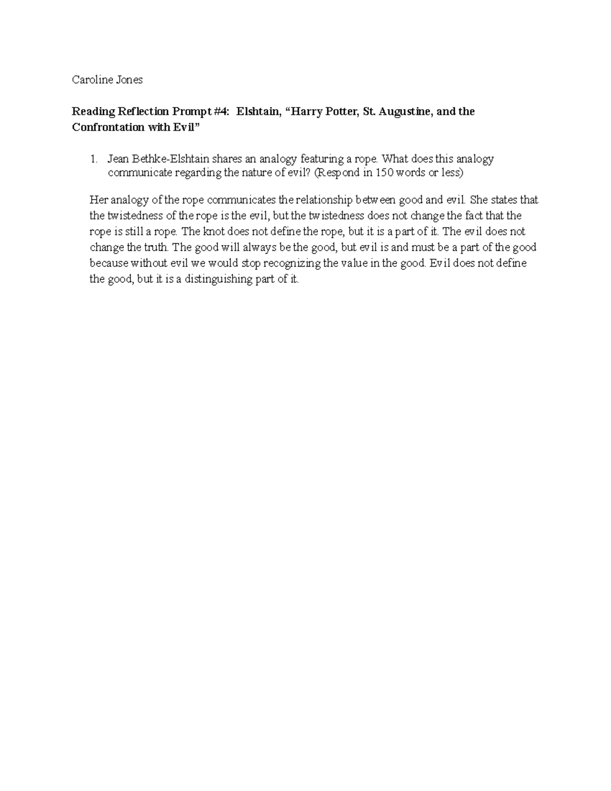 Reading Reflection Prompts #4 - Elshtain 'Harry Potter, Aug, and Evil ...