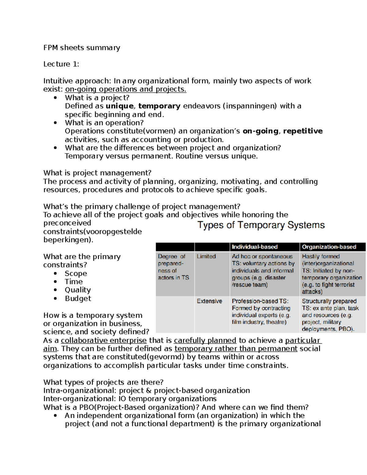 FPM sheets summary - Samenvatting Financial and Project Management ...