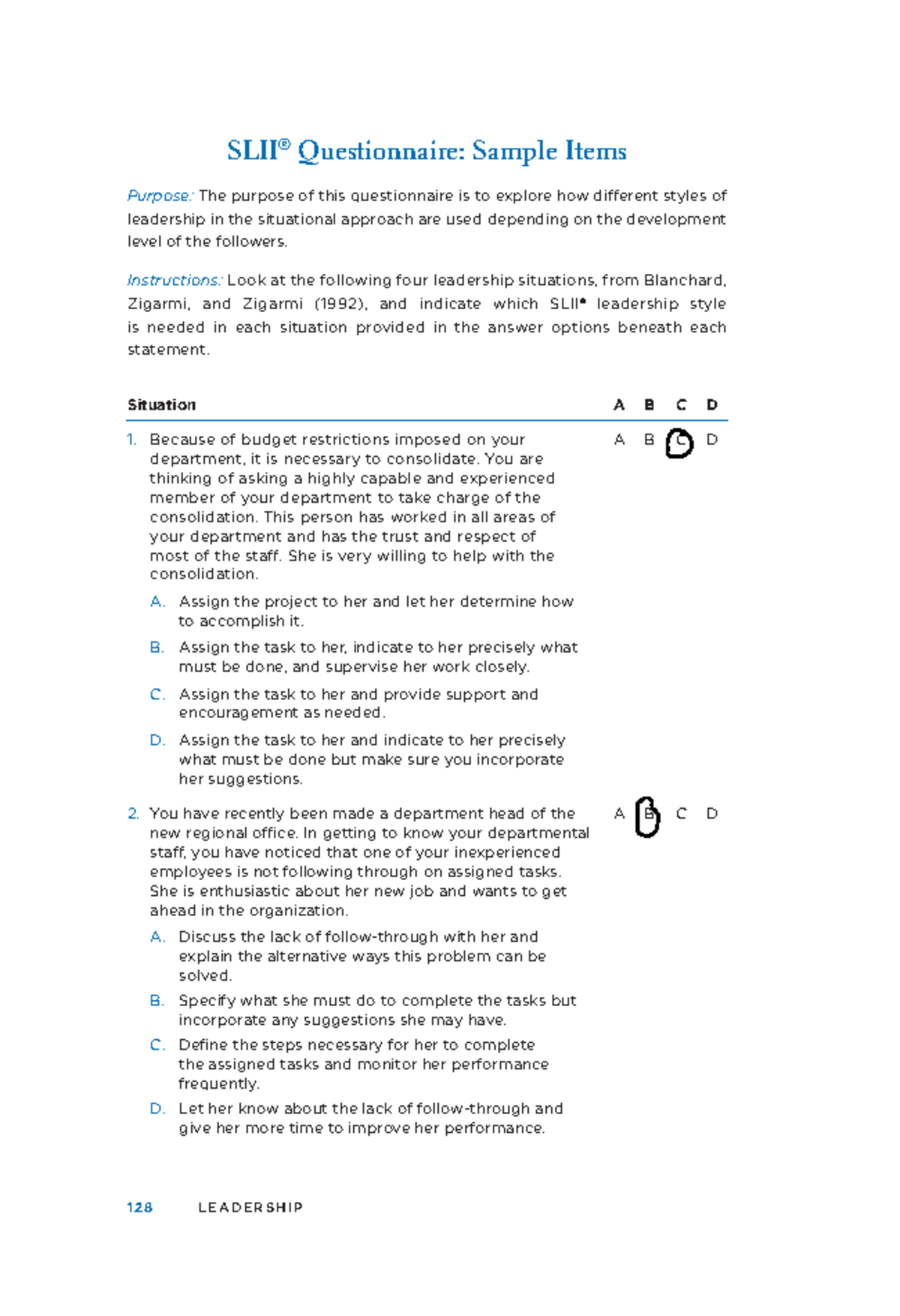 Ch+5+SLII+Questionnaire - 12 8 L E a D E R S h I P SLII® Questionnaire ...