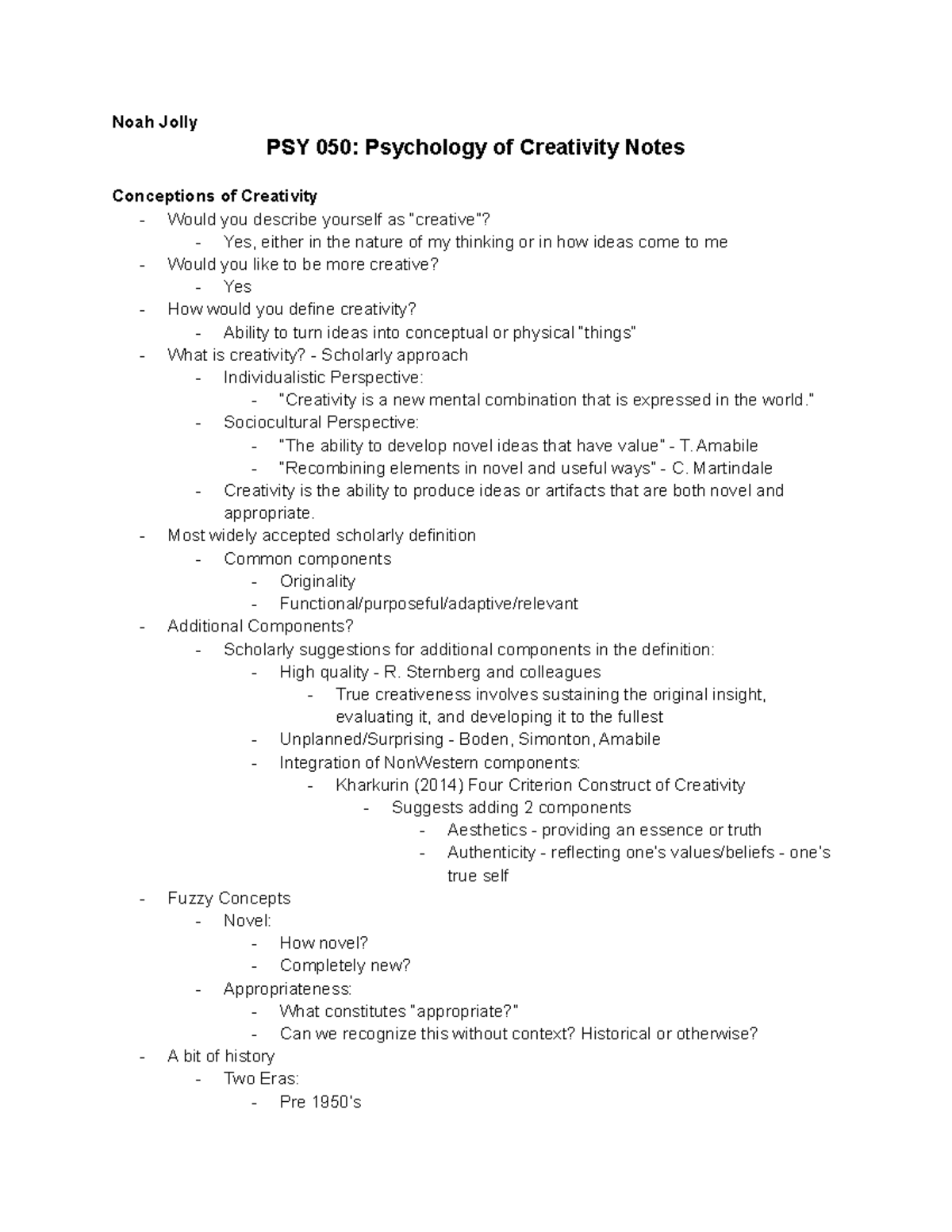 PSY050Studocunotes - Examines the relationship between creativity and ...