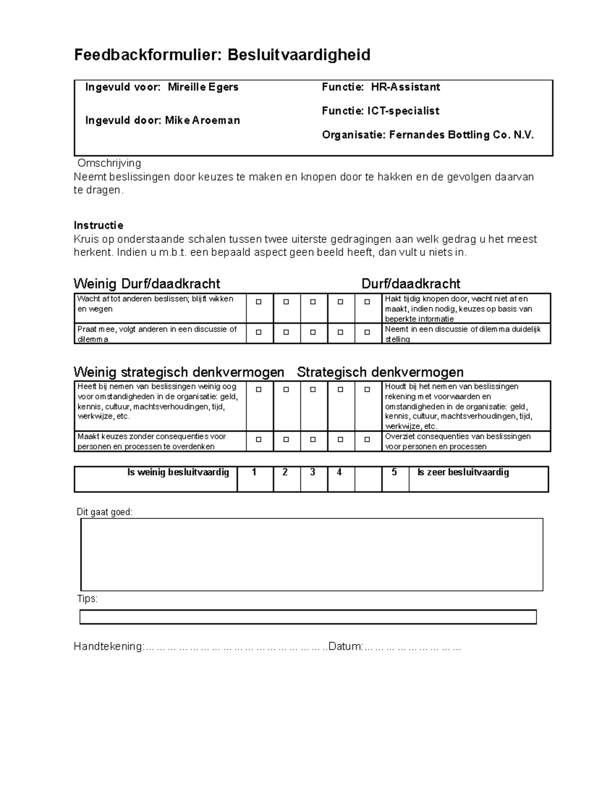 Feedback formulier Mike - Feedbackformulier: Besluitvaardigheid ...