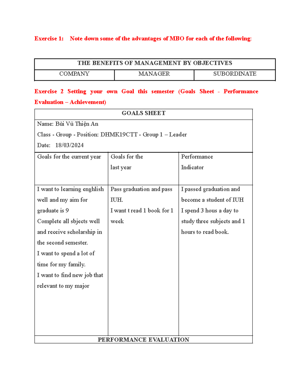 Exercise 1 - n/a - Exercise 1: Note down some of the advantages of MBO ...
