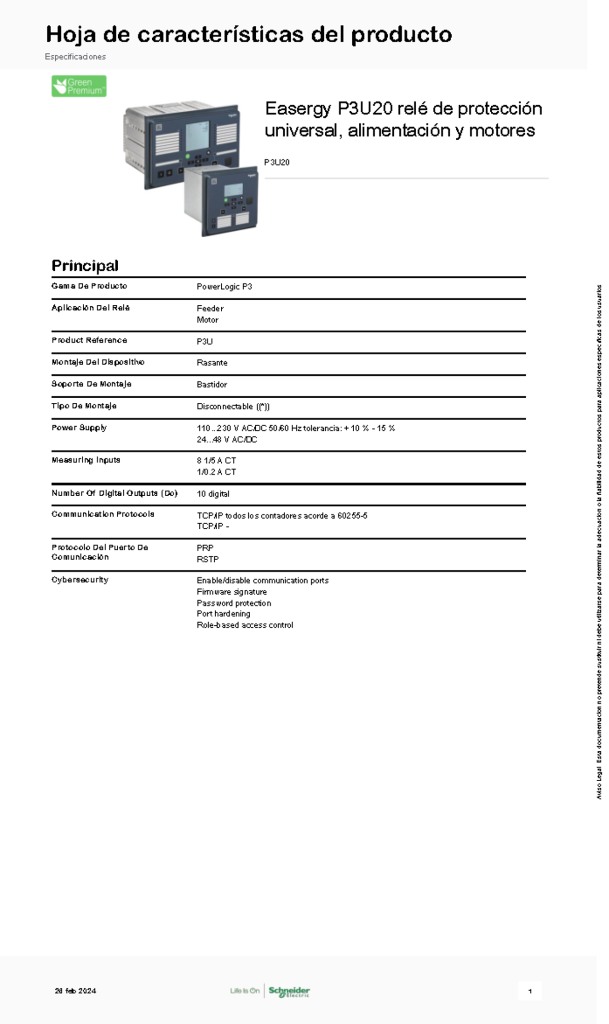 Schneider Electric Power Logic-P3-Protección-compacta P3U20 - Easergy ...