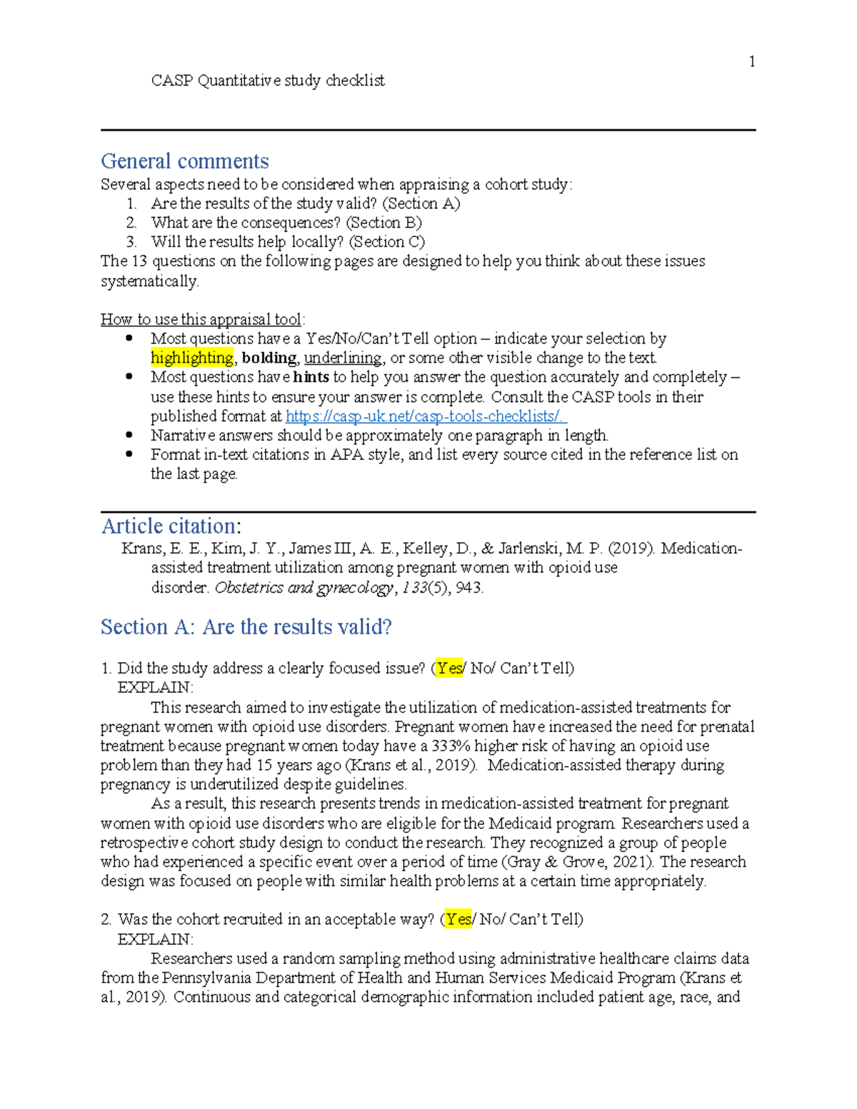 CASP Quantitative study checklist - CASP Quantitative study checklist General comments Several ...