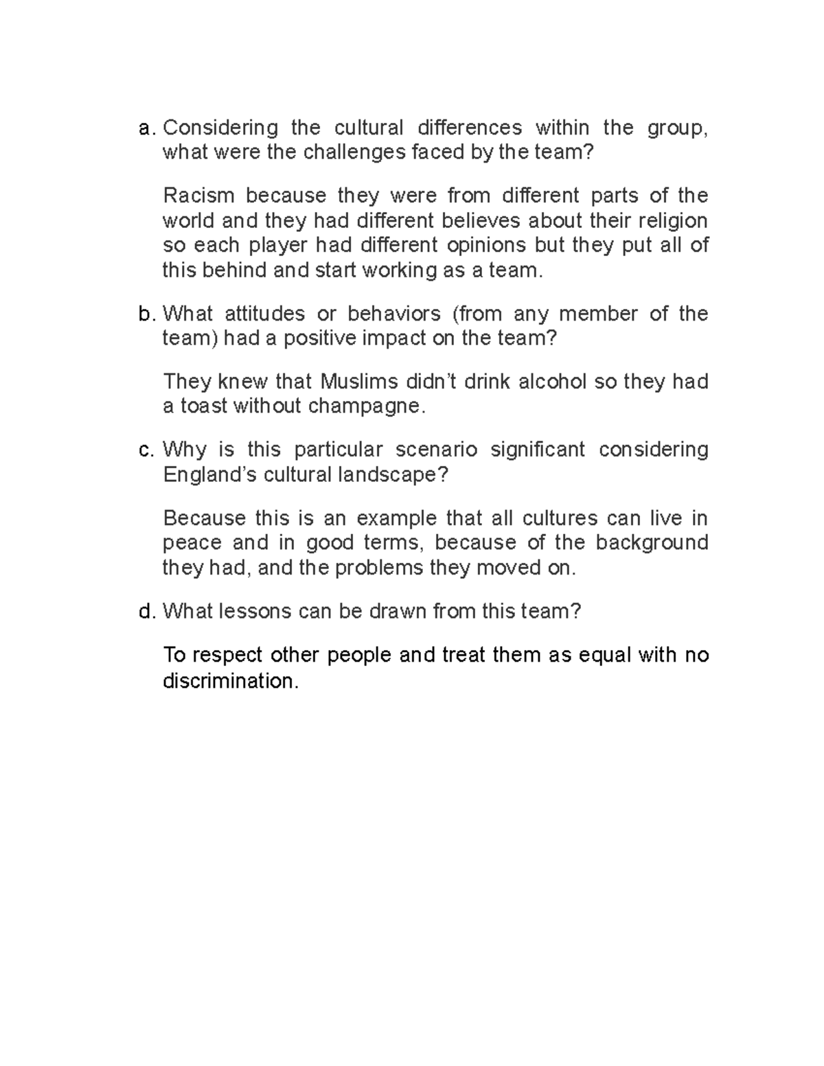 8 - practica - a the cultural differences within the group, what were ...