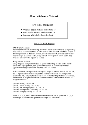 Practical Subnetting Solutions - Practical Subnetting 1 F0/ F0/ Router ...